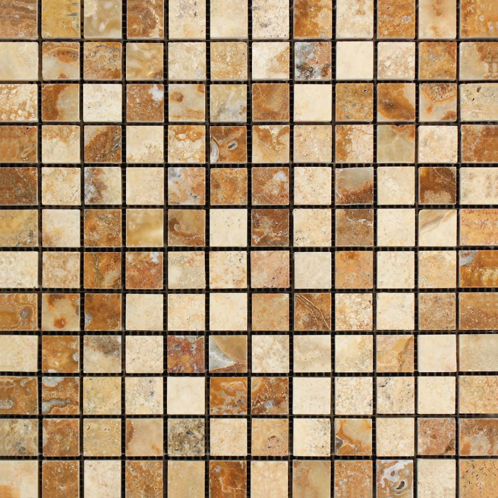 Scabos Travertine Mosaic Tile Polished 1x1 | Tilephile