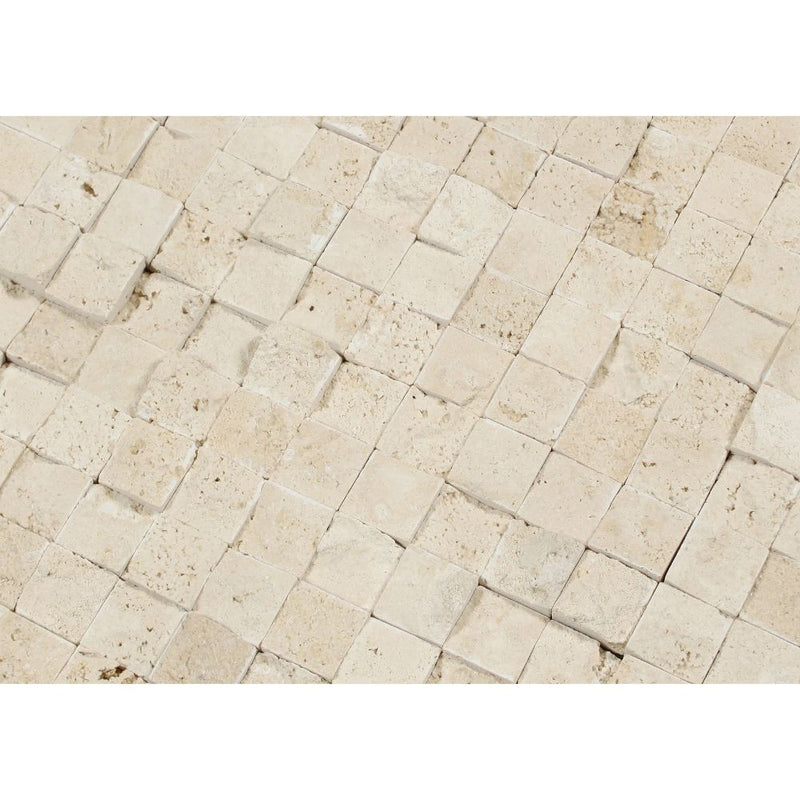 Ivory Travertine Mosaic Tile Split-faced 1x1 | Tilephile