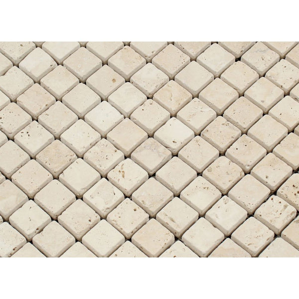 Ivory Travertine Mosaic Tile Tumbled 1x1 | Tilephile