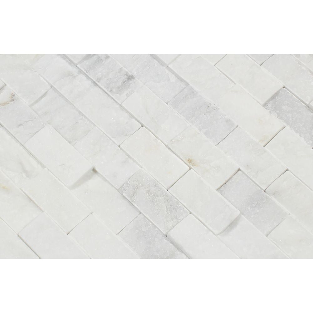 Oriental White Marble Brick Mosaic Tile Split-faced 1x2 - Tilephile