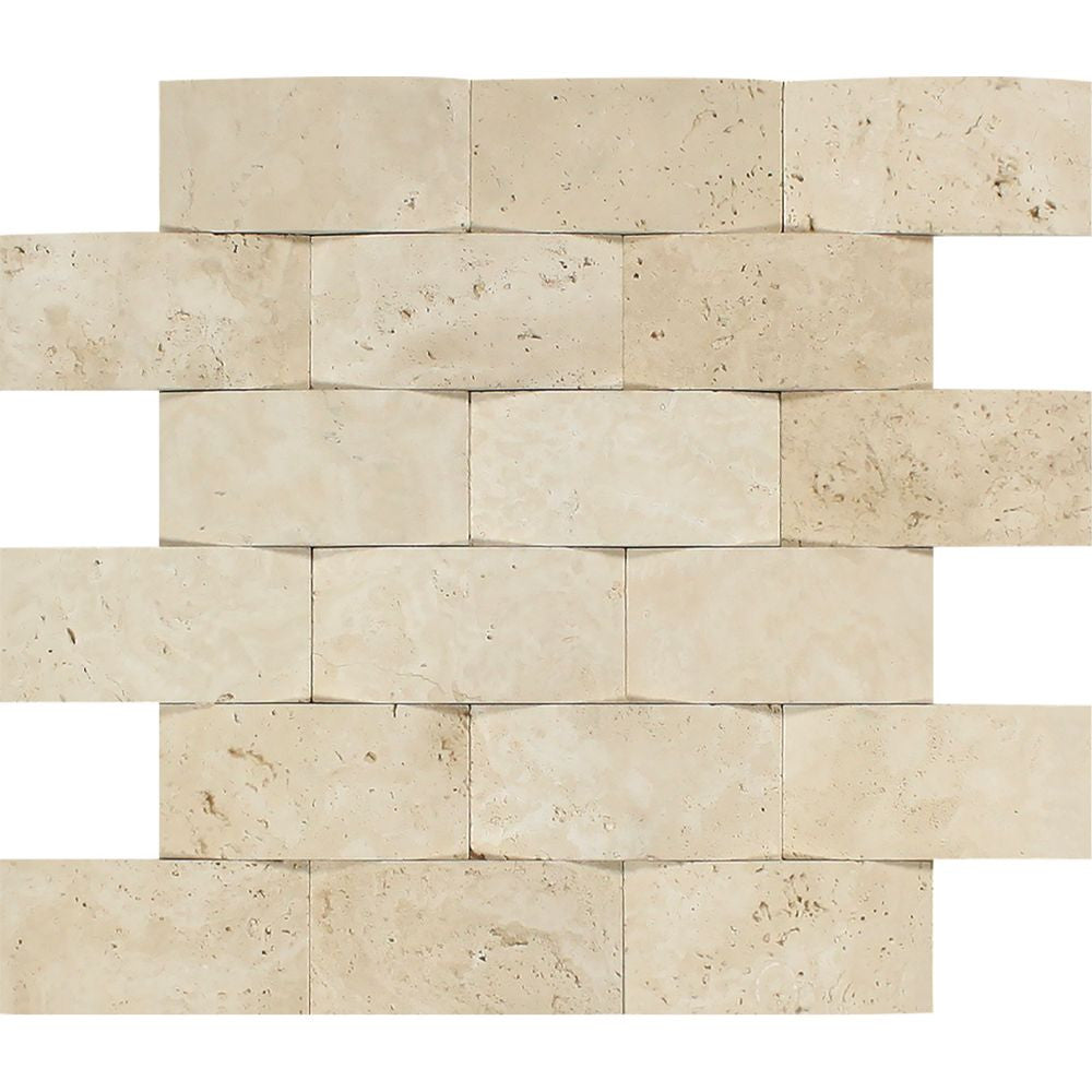 Ivory Travertine Brick Mosaic Tile CNC-Arched 2x4 | Tilephile