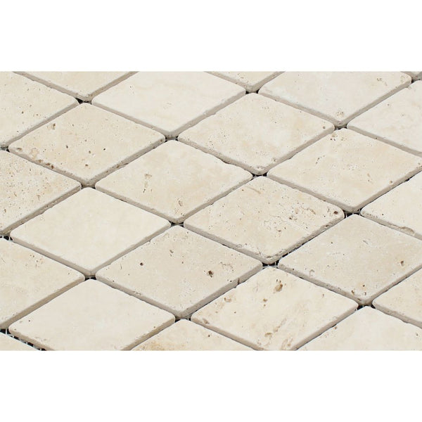 Ivory Travertine Diamond Mosaic Tile Tumbled 2x4 | Tilephile