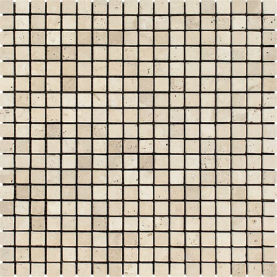 Ivory Travertine Mosaic Tile Tumbled 5/8x5/8 | Tilephile