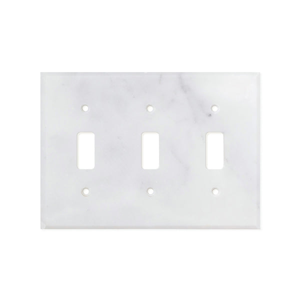 Bianco Carrara Marble 3 Toggle Switch Plate Cover - Polished - Tilephile