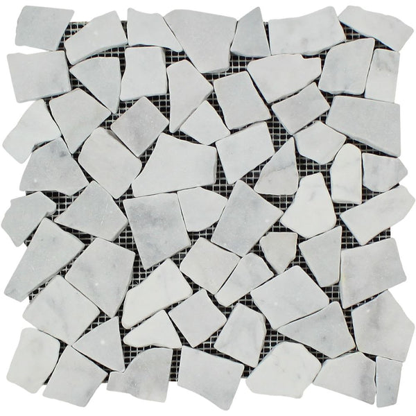 Bianco Carrara Marble Random Broken Mosaic Tile Tumbled | Tilephile