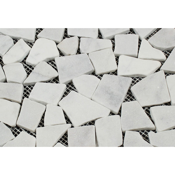 Bianco Carrara Marble Random Broken Mosaic Tile Tumbled | Tilephile