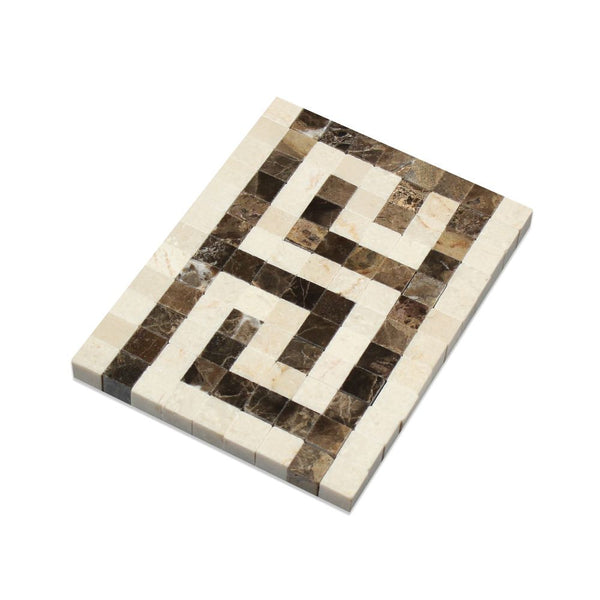 Crema Marfil Marble Greek Key Border Polished with Emperador Dark Dots ...