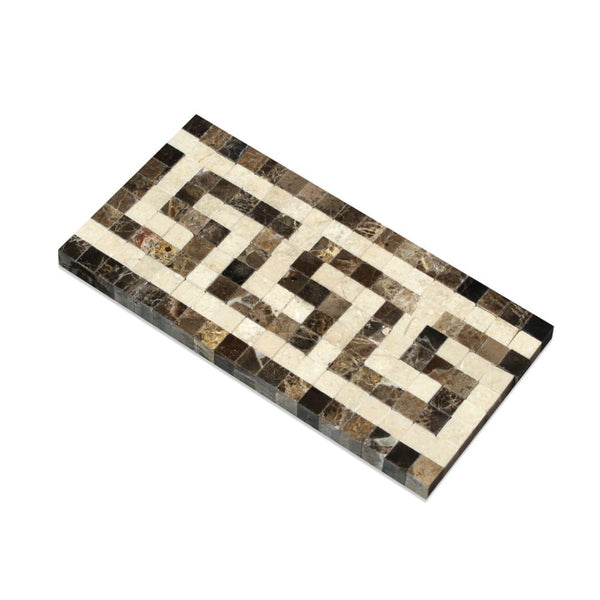 Emperador Dark Marble Greek Key Border Polished with Crema Marfil Dots ...