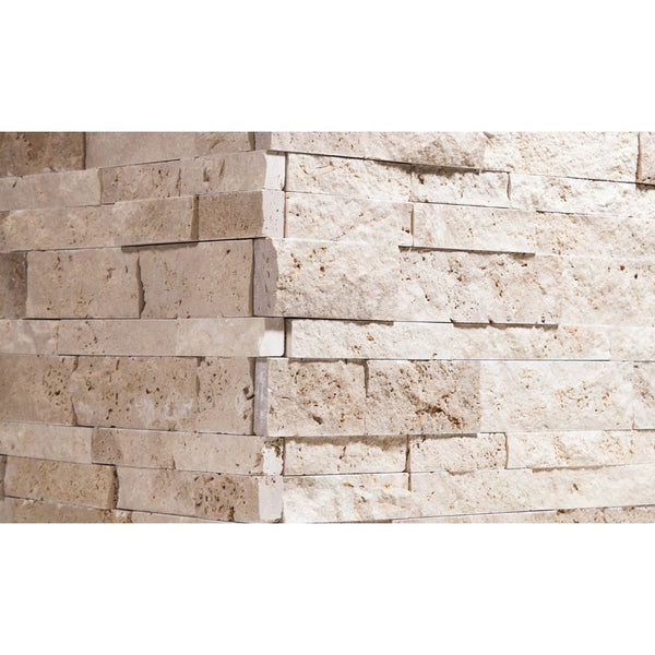 Ivory Travertine Ledger Panel Corner Split-faced | Tilephile
