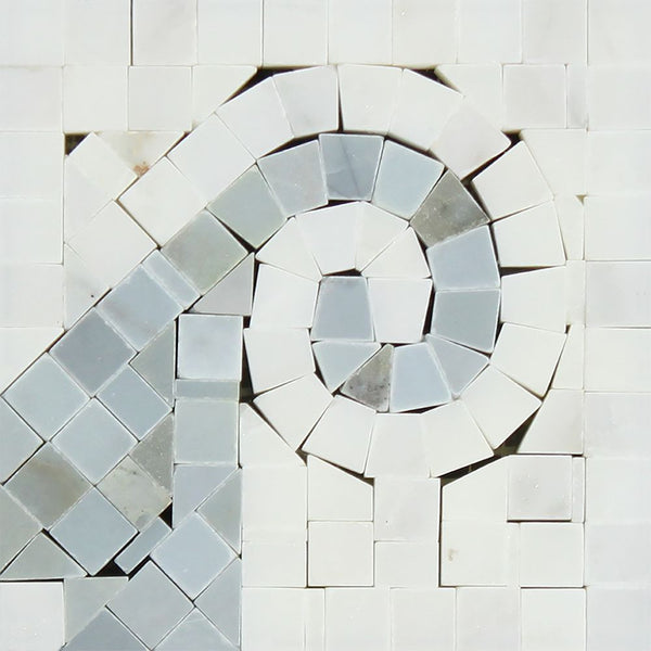 Oriental White Honed Marble Wave Corner w/ Blue-Gray Dots Sample ...