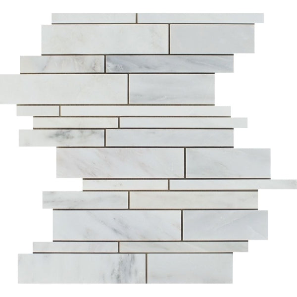 Oriental White Marble Random Strip Mosaic Tile Polished | Tilephile