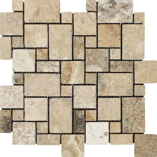 Philadelphia Travertine Mini Versailles Pattern Mosaic Tile Tumbled ...